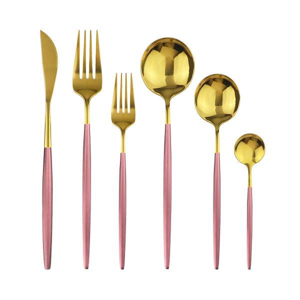 商品名: Snplowum 36ピース 銀食器 鏡面磨き仕上げ ディナーウェア ゴールド食器 ピンクハンドル付き 18/0ステンレススチール カトラリーセット ホームキッチン パーティー ホテル レストラン ウェディングサービス 6人用 S...