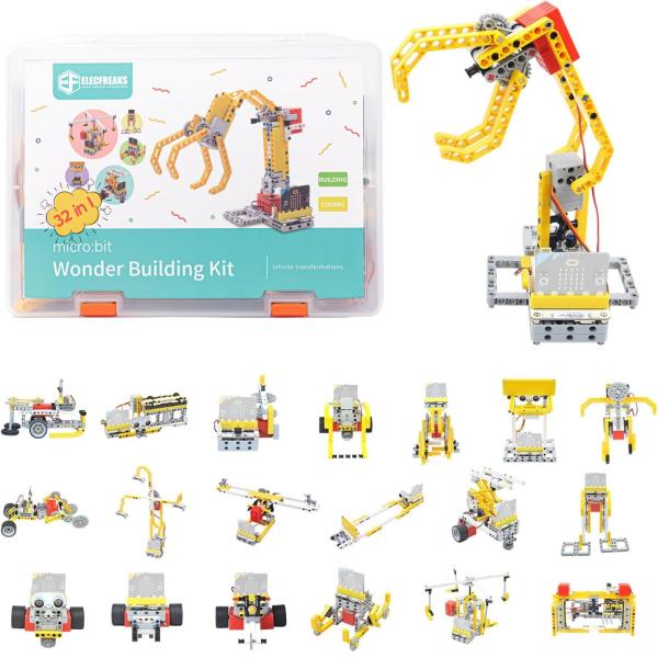 商品名: ELECFREAKS microbit 32 in 1 ワンダービルディングブリックコーディングキット プログラム可能なSTEM教育学習キット 400以上のビルディングブロック/センサー/Wukong拡張ボード付き (Micro:...