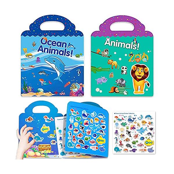 商品名:  Reusable Sticker Books for Kids, 2 Sets Travel Removable Toddler Sticker Books for 2 3 4 5 Year Old Girls Boys Bir...