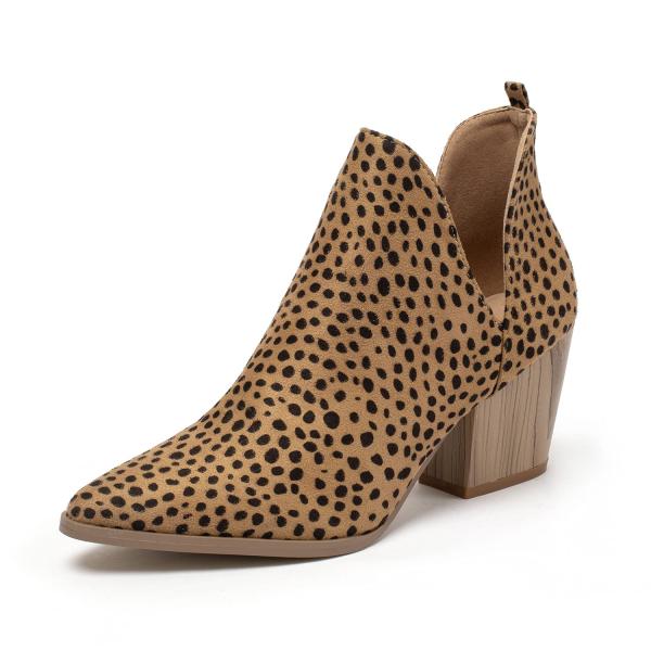 商品名:  katliu Womens Ankle Boots Slip on Cutout Pointed Toe Snakeskin Chunky Stacked Mid Heel Booties Leopard 8.5ブランド: ka...