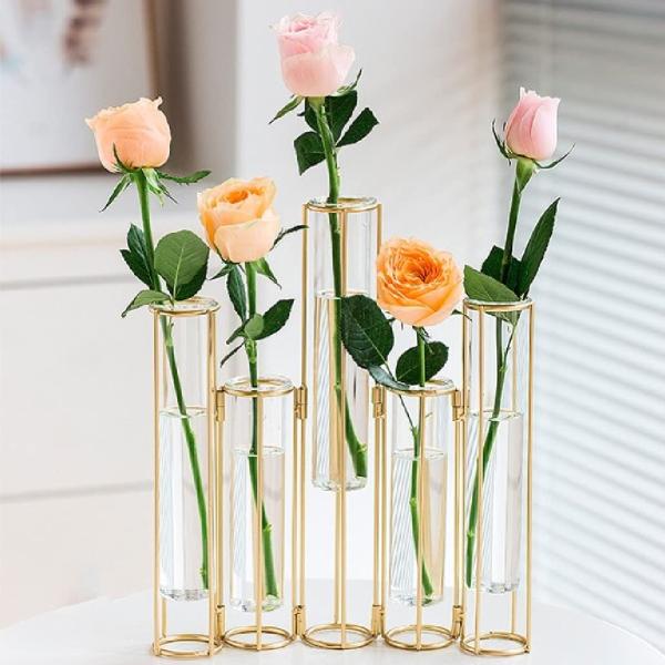 商品名: テストチューブ花瓶 メタルフレーム付き ヒンジ付き花瓶 センターピース用 ガラス花瓶 テーブル用 5本のテストチューブ付き つぼディスプレイセット ホームウェディングデコレーション用 XUSHAN Test Tube Vase w...