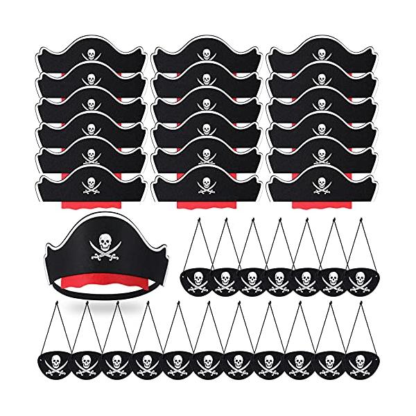 商品名:  36 Pieces Classic Pirate Hat Set Include 18 Pieces Felt Pirate Hat Skull Printed Pirate Hat and 18 Pieces Black Pi...