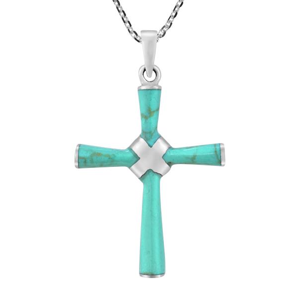 商品名: 人工グリーンターコイズクロス 真珠層Xラップ .925スターリングシルバーネックレス AeraVida Simulated Green Turquoise Cross Mother of Pearl X Wrap .925 Ste...