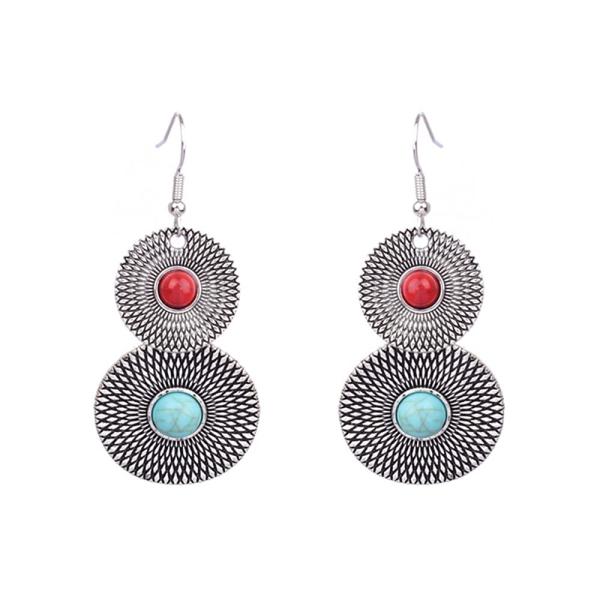 商品名: ターコイズストーン ウォータードロップ ボーホー ダングル ドロップ イヤリング ボヘミアン ナショナルスタイル ダブルサークル フック イヤリング ボール ビーズ ティアドロップ タッセル スレッダー ステートメント スタッド ...