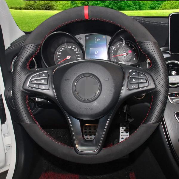 商品名: ZHEN JI 手縫いブラック本革カーハンドルカバー メルセデスベンツ A180 A200 B180 B200 C180 C200 C260 C300 GLC260 GLC300 GLE320 GLE350 GLE400 GL用 ...