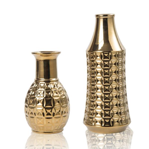 商品名: BASDHE バッド セラミック花瓶 ゴールド 2個セット 装飾的で豪華な花瓶 小さなミニテーブル 花の花瓶 バルセロナスタイル ホームインテリア センターピース イベント ゴールド1 BASDHE Bud Ceramic Vas...