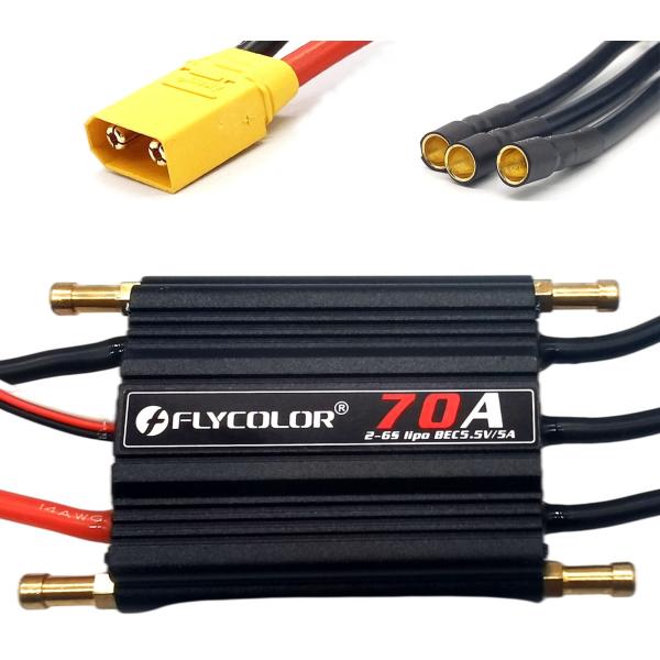 商品名: FLYCOLOR 70A 防水ブラシレスESC電子スピードコントローラー 5.5V/5A BECとXT60 3.5mmバナナヘッドコネクター 模型船 RCボート用 FLYCOLOR 70A Waterproof Brushless...