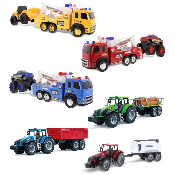 商品名:  Mozlly Friction Powered Transport Truck Toy Set ? Includes 3 Emergency Tow Trucks with 3 Big Racing Trucks and Bul...