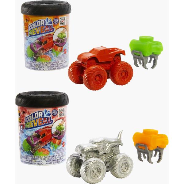 商品名:  Hot Wheels Monster Trucks Color Reveal 2-Pack &amp; Clip-On Water Tank, 2 Toy Trucks with Surprise Reveals (Styles...