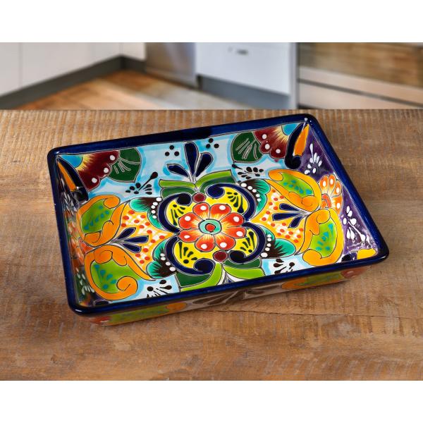 商品名: Jayde N' Grey 魅惑的なタラベラ陶器 ハンドペイント セラミック 長方形 サービングプラター ディッシュ 前菜プレート トレイ フード メキシカン花柄 (Mサイズ 9.5 x 7.5 x 1.75、マルチ) Encha...
