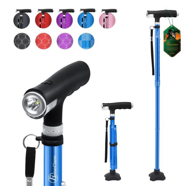 商品名: BeneCane ウォーキングケーン レディース 折りたたみ杖 男性用 LEDライト2個付き クワッドケーン 安定したベース 軽量 調節可能なウォーキングスティック BeneCane Walking Cane for Women ...
