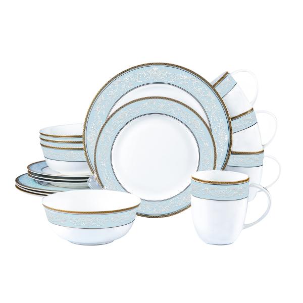 商品名:  Wpslnwo Fine Bone China Dinnerware Set,16 Pcs Classic Relief Pattern Gilt Edged High Grade Porcelain Tableware Set...