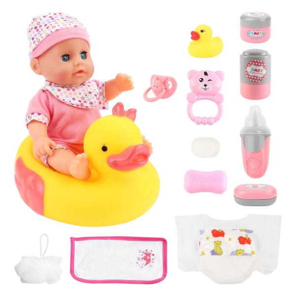 商品名:  deAO Baby Doll Set WaterBabies Doll 14 PCS Accessories for Kids Bathtime Baby Doll-11 Inch Baby Doll with Yellow R...