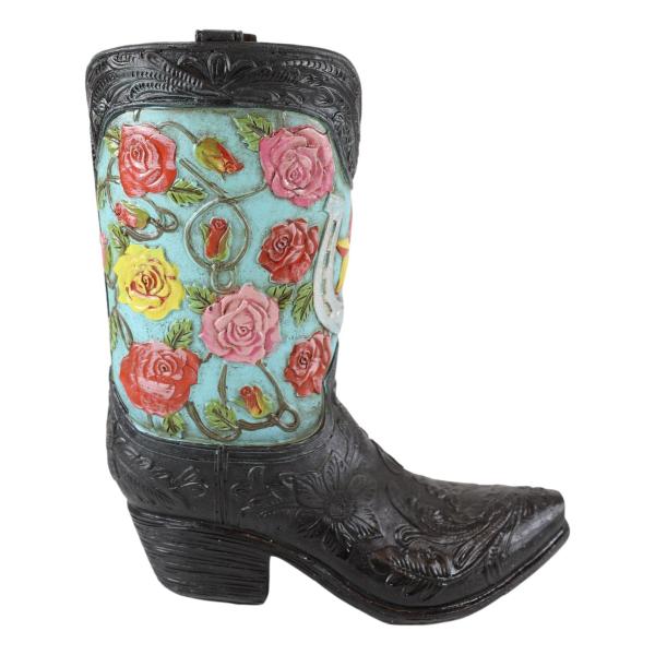 商品名: Ebros Gift 素朴なウエスタンブラックとターコイズ フェイクツール レザー カウガールブーツ カラフルなローズフラワーパターン 装飾置物または花瓶プランターテーブルカウンタートップアクセント Ebros Gift Rust...