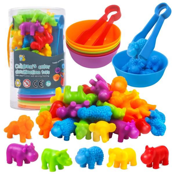 商品名: Counting Animals Matching Games Color Sorting Stacking Toys with Bowls Preschool Learning Activities Educational Se...