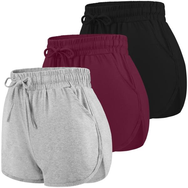 商品名:  URATOT 3 Packs Women Sport Shorts Cotton Yoga Running Workout Shorts Summer Athletic Pant with Drawstring and Pock...