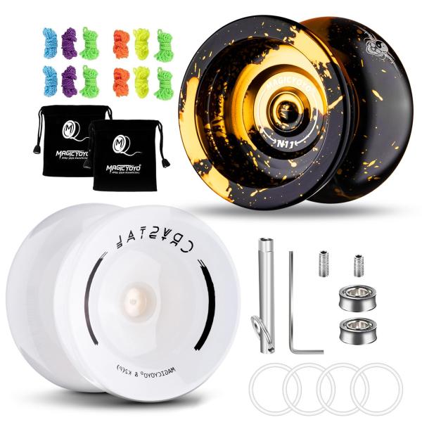 商品名: レスポンシブヨーヨー2個パック - N11 ブラックゴールデンヨーヨーとK2 白雪姫 指スピンヨーヨーヨーヨーヨー初心者向け デュアルパーパスヨーヨーベアリングキット + ヨーヨーバッグ2個 + ヨーヨーストリング12本 MAGI...