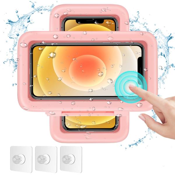 商品名: KUNSLUCK シャワーフォンホルダー 防水 480°回転 シャワーフォンマウント 曇り止め HD感度タッチスクリーン電話ホルダー シャワー/バスタブ用 4.7インチ~6.8インチの携帯電話に対応 (ロマンチックピンク) KUN...