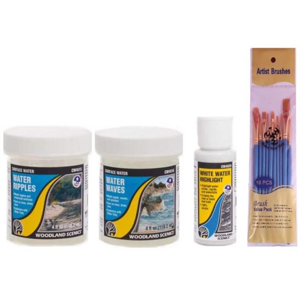 商品名: Woodland Scenics ウォーターリップル、ウォーターウェーブ、ホワイトウォーターハイライト(3パック) - Make Your Day ペイントブラシ付き Woodland Scenics Water Ripples,...