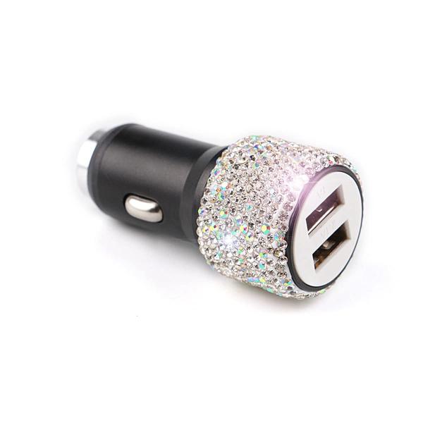 商品名: Bling Dual USB 車載充電器アダプター、18W 出力手作りラインストーン クリスタル QC3.0 高速充電アダプター iPhone 13/12/12 Pro Max/XS、Samsung Galaxy、女性用オートアク...