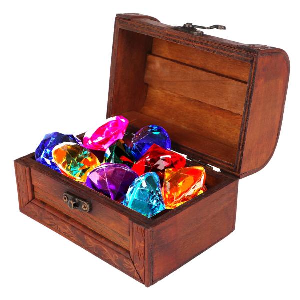 商品名:  MJartoria Diving Gem Pool Toys, 18 Big Colorful Gems Set with Big Wooden Treasure Chest Pirate Box Underwater Gem ...