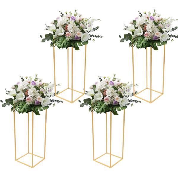 商品名:  DYRABREST Gold Wedding Flower Stand Pack of 4, 24 Inch Tall Vase Column Stand Flower Holder, Metal Geometric Cente...