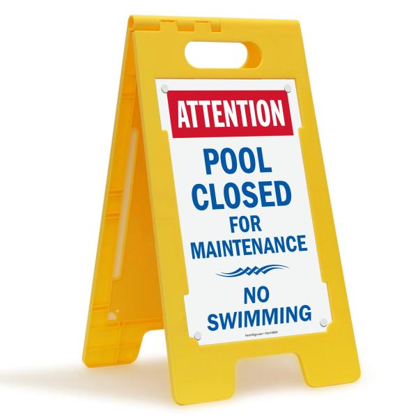 商品名:  SmartSign 25 x 12 inch “Attention - Pool Closed For Maintenance, No Swimming” Two-Sided Standing Floor Sign, Porta...