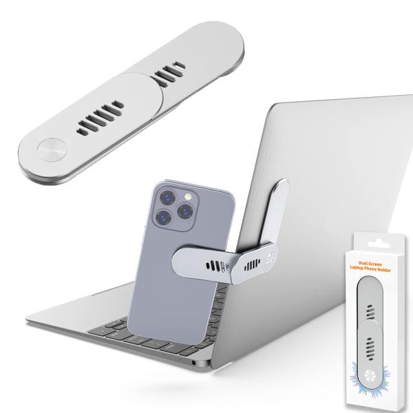 商品名: ノートパソコン用電話ホルダー 調節可能なノートパソコン電話スタンド 折りたたみ式ノートパソコンサイドマウント電話ブラケット アルミニウム合金モニター磁気電話ホルダー すべてのノートパソコンとコンピュータ用 (メタルシート2枚付き)...