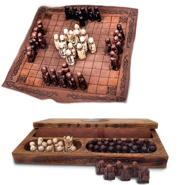 商品名: バイキングチェスセット Hnefatafl バイキングチェスセット バイキングチェス - ヘネファタフル ボードゲーム バイキングチェス ピース - 木製チェスセット トラベルチェスセット 大人/子供用 チェッカーボード :8.6...