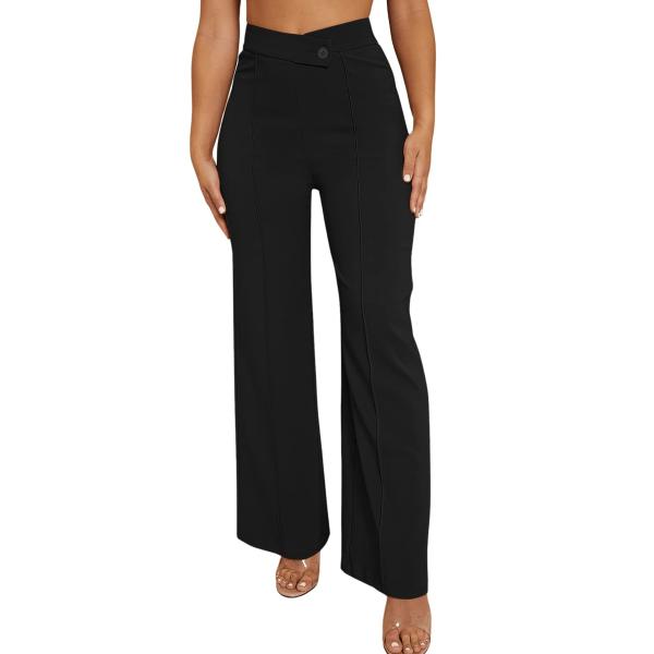 商品名:  SweatyRocks Women's Overlap Waist Seam Front Palazzo Wide Leg Pants High Waist Long Pant Casual Trousers Black Mブラ...
