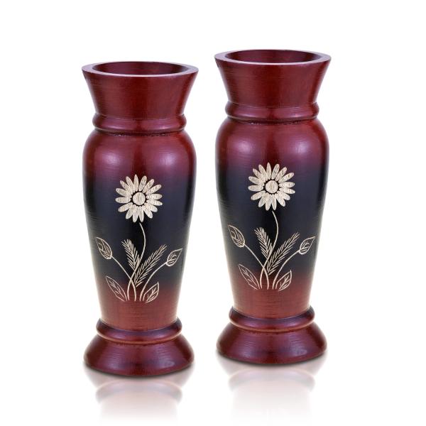 商品名: Aeravida ヴィンテージ レッド 壮大な花 8インチ マンゴーツリー ウッド 花瓶セット (2個) | モダン ファームハウス ホームデコレーション | キッチン 寝室 リビングルーム ホームデコレーション Aeravida...