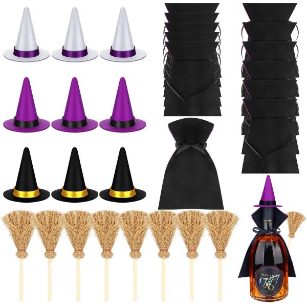 商品名:  Hungdao 36 Pcs Witch Wine Bottle Toppers for Halloween Party Table Decor Mini Witch Hats Mini Felt Wizard Hat Cove...