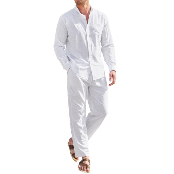 商品名:  COOFANDY Mens White Beach Shirt And Pants Casual Long Sleeve V-Neck Beach Shirt And Elastic Drawstring Trousers(Wh...