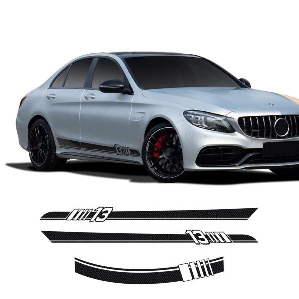 商品名: メルセデスベンツCクラスW205C63AMG C43C200C180アクセサリー3個車用ドアサイドフードボンネットストライプボディデカールステッカーに適合 Teptdirio Fit for Mercedes Benz C Cla...