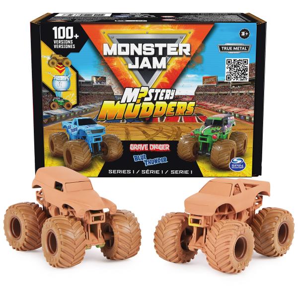 商品名: Monster Jam、Mystery Mudders モンスタートラック2個パック、公式1:64 墓掘り機とブルーサンダーダイカスト車両、洗浄して明らかにする(スタイルは異なります) Monster Jam, Mystery M...
