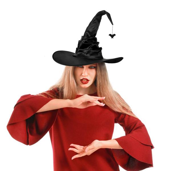 商品名:  SIQITECHNO Halloween Witch Hat With Spider Bat Black ruched Wizard Cap for Halloween Party Decoration Witch Cospla...