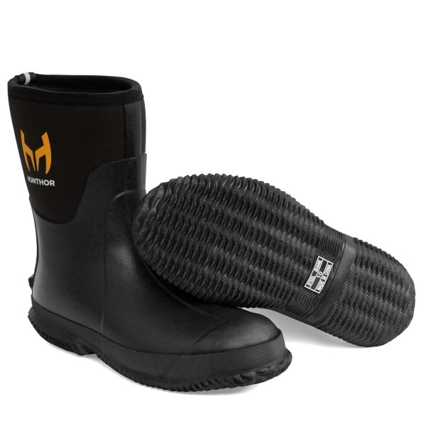 商品名:  Hunthor Rubber Boots for Men with Steel Shank, 6mm Neoprene Insulated Rain Boots, Mid Calf Waterproof Rubber Work ...