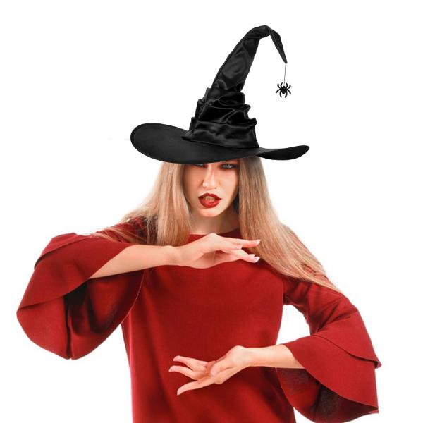 商品名:  HKSICHENGKEJI Halloween Witch Hat With Spider Bat Black Ruched Wizard Pointed Cap Wizard Hat For Halloween Christm...