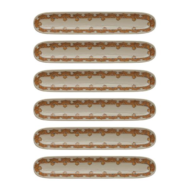 商品名: Creative Co-Op 楕円形ハンドペイントストーンウェアトレイ サービングウェア6点セット 長さ13インチ x 幅2インチ x 高さ1インチ ブラウン&amp;クリーム Creative Co-Op Oval Hand P...