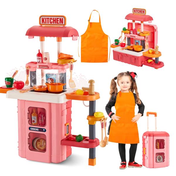 商品名:  GEIYATOI Kitchen Playset, 3 in 1 Kitchen Pretend Play Toys Travel Suitcase, 49 PCS Realistic Cooking Accessories, ...