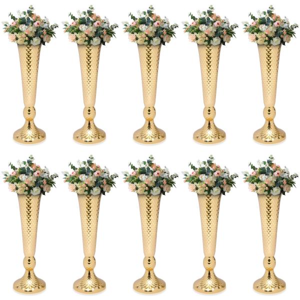商品名:  10 Pcs Gold Wedding Centerpieces, 17.3inch Metal Trumpet Vase Hammered Finish Flower Holder, Reception Party Event...