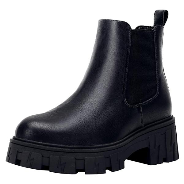 商品名:  Jeossy Women's 9620 Black Chelsea Boots, Ankle Boots Women, Fashion Lug Sole Platform Chunky Heel Elastic Slip-on ...