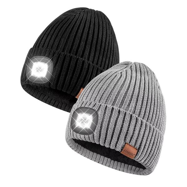 商品名:  AHASTI Beanie with Light for Men 2 Pack, Hat with Light Built in Rechargeable Winter Warm Knitted Headlamp Caps, G...
