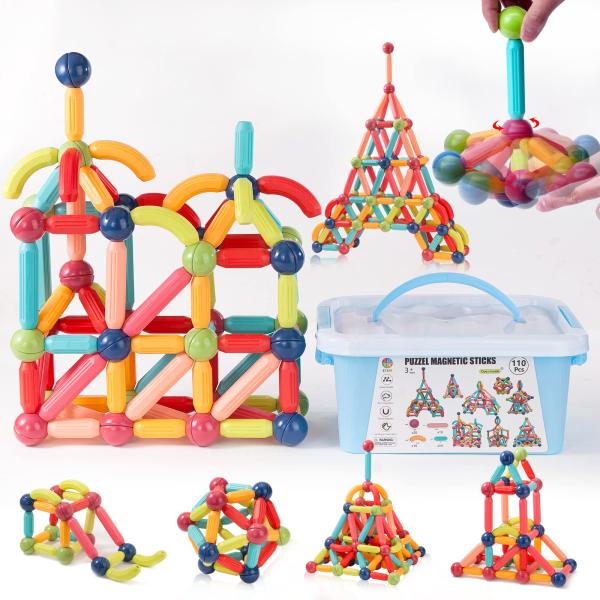 商品名:  COUOMOXA 110 PCS Magnetic Building Blocks Toy-Stem Construction Building Set Learn Resource for Toddler Kids Magne...