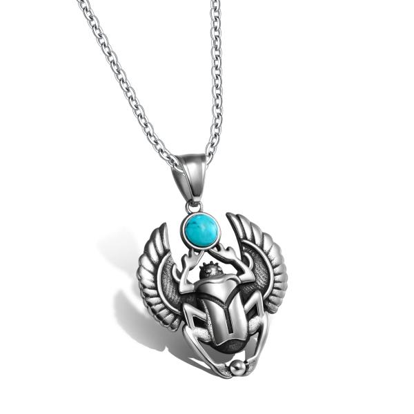 商品名: エジプトジュエリー - スカラベネックレス - スピリチュアルな保護のお守り - ラウンドクリスタル付きユニークで神秘的なカブトムシ - 古代の神聖な女神エネルギーペンダント - アンティーク仕上げのお守りに - 人工ターコイズ ...