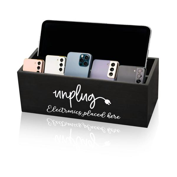 商品名: プラグを抜くボックス ファームハウススタイル プレゼント用携帯電話ボックス 自宅用携帯電話バスケット 木製携帯電話用拘束具 ファミリータイムアウト充電ステーション 電話タブレット 電子機器ホルダー用 (ブラック) CHONIC U...