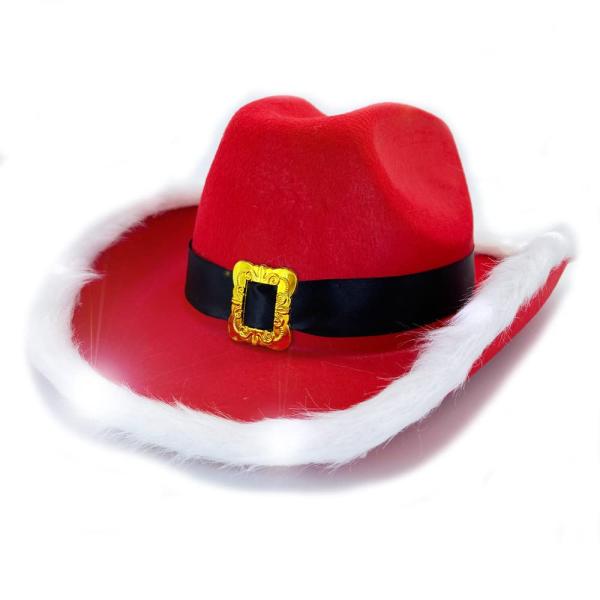 商品名:  YADIRF Led Flashing Christmas Cowboy Red Santa Clause Western Holiday Light Up Hat For Halloween Costume Party Bir...