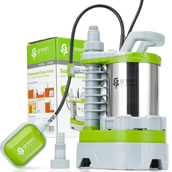 商品名:  Green Expert 1.5HP Submersible Sump Pump 5500GPH High Flow 25FT Power Cord Manual Automatic Adjustable Float Switc...