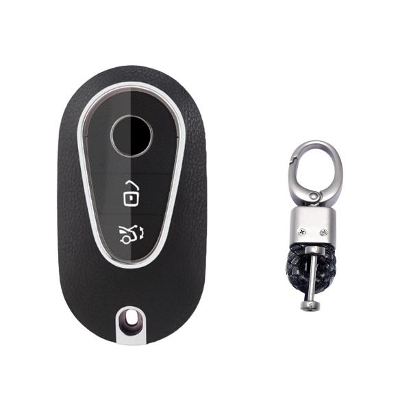 商品名: Xotic Tech ブラックTPU グレインレザーテクスチャキーフォブシェルカバーケース キーチェーン付き メルセデスベンツ Sクラス Gクラス Eクラス 3ボタン スマートキーレスエントリーキーに対応 Xotic Tech B...