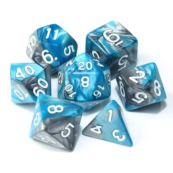 商品名: D4 D6 D8 D10 D12 D20 二色性多面体ダイス 初心者ロールプレイングゲーム D&amp;D ダイスセット パーティーテーブルボードゲーム用品 シルバーポーチ付き 7個セット (ブルーグレー) 7pcs/Set D4...